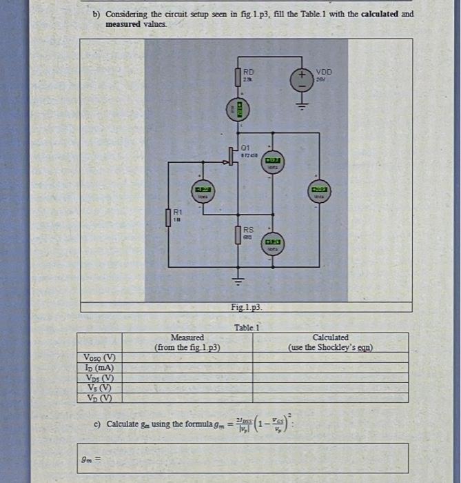 b) Considering the circuit setup seen in fig.1.p3, | Chegg.com