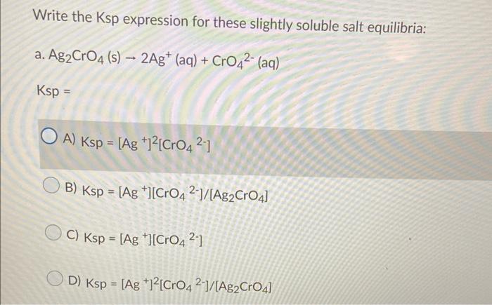 Solved Write the Ksp expression for these slightly soluble | Chegg.com