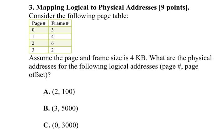 Solved 3. Mapping Logical to Physical Addresses (9 points). | Chegg.com