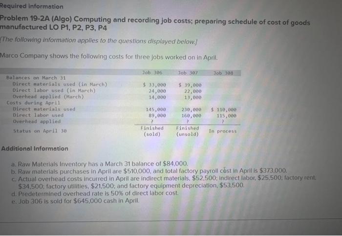 Solved Problem 19-2A (Algo) Part 2 2. Determine the total | Chegg.com