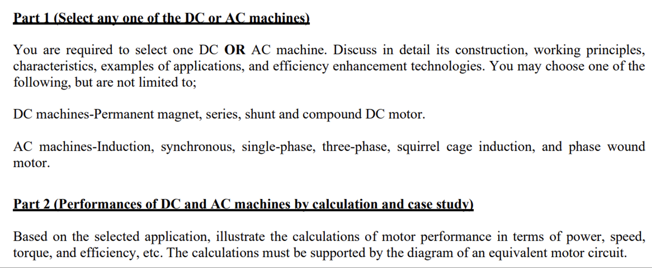 Solved Part 1 (Select any one of the DC or AC machines)You | Chegg.com