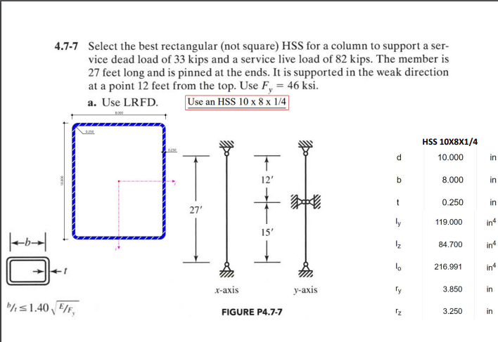 Solved 4.7-7 ﻿Select the best rectangular (not square) ﻿HSS | Chegg.com