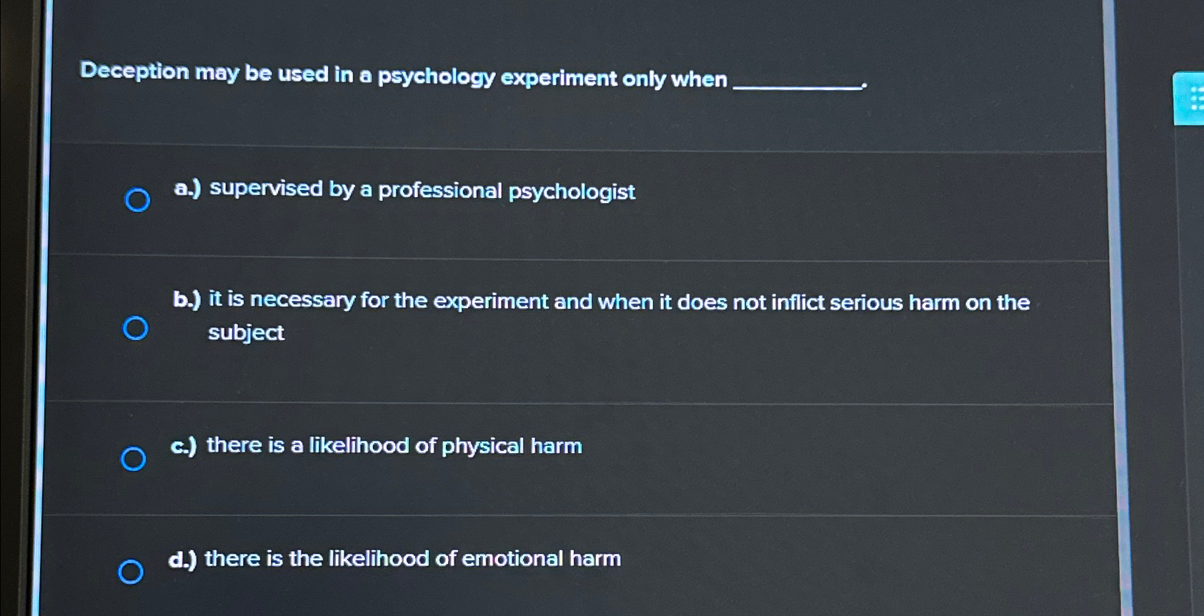 Solved Deception may be used in a psychology experiment only | Chegg.com