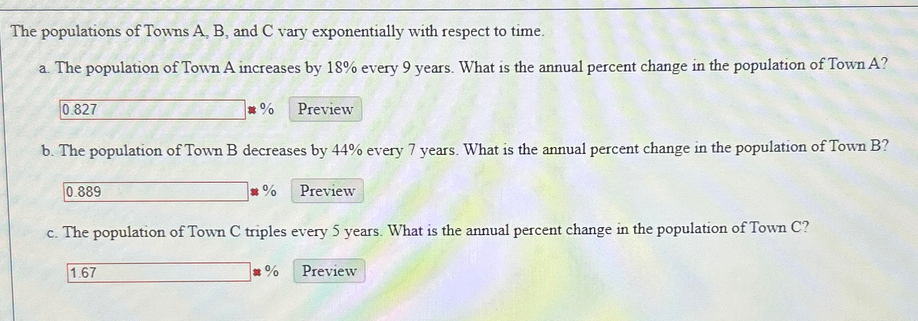Solved The populations of Towns A, ﻿B, ﻿and C vary | Chegg.com