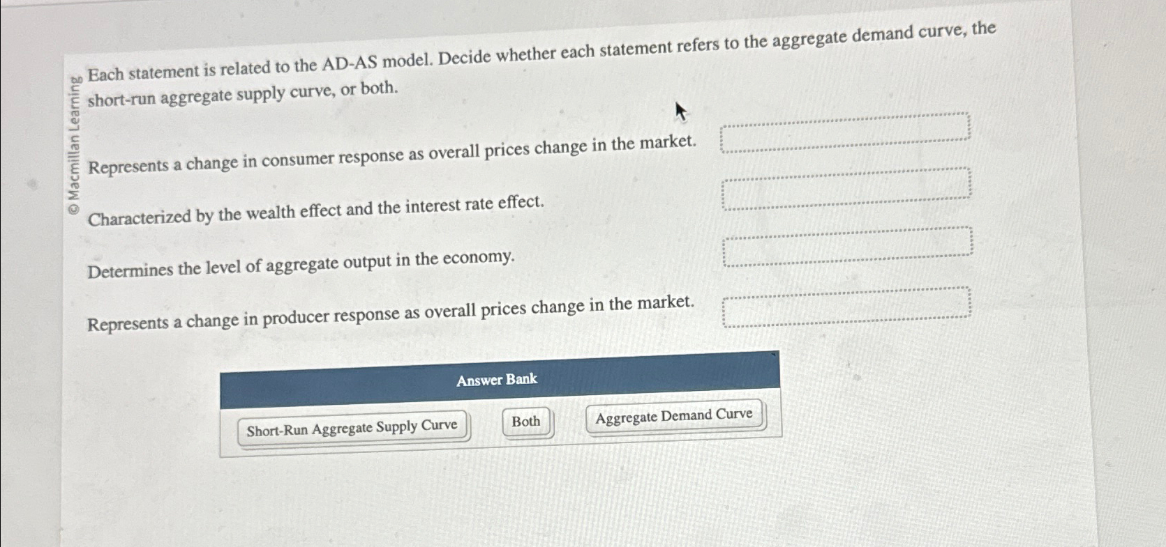 Solved Each statement is rectionshort-run aggregate supply | Chegg.com
