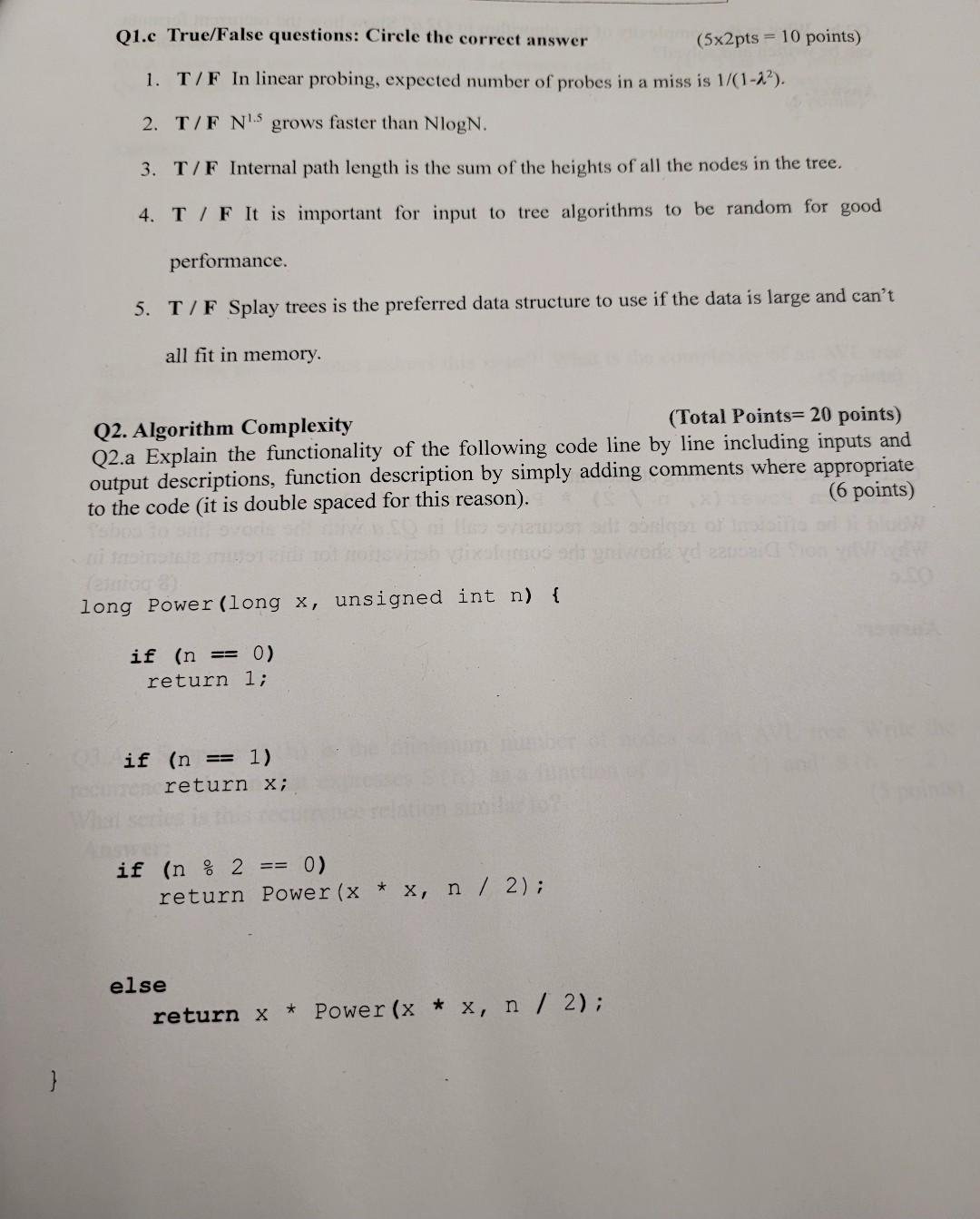 Solved Q1.c True/False questions: Circle the correct answer | Chegg.com