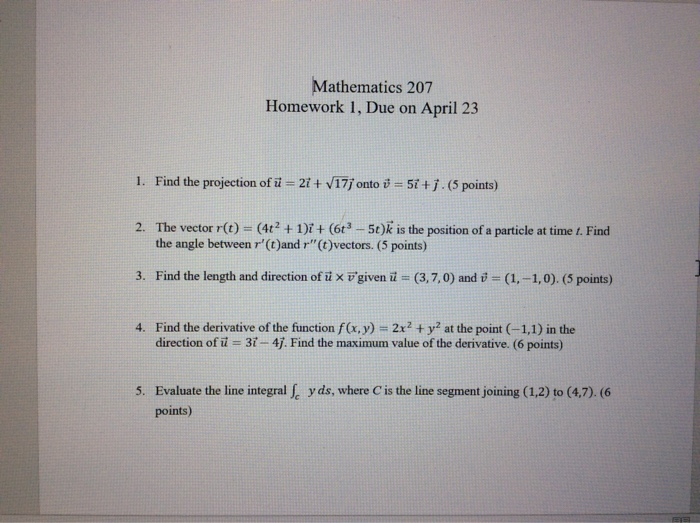 Solved Mathematics 207 Homework 1, Due on April 23 1. Find | Chegg.com
