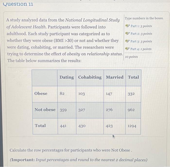 Solved Calculate the row percentages for participants who | Chegg.com