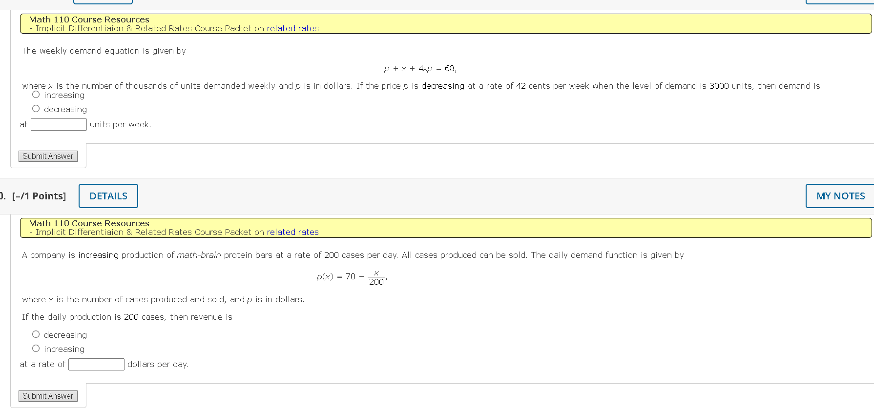 Solved Math 110 ﻿Course ResourcesImplicit Differentiaion & | Chegg.com