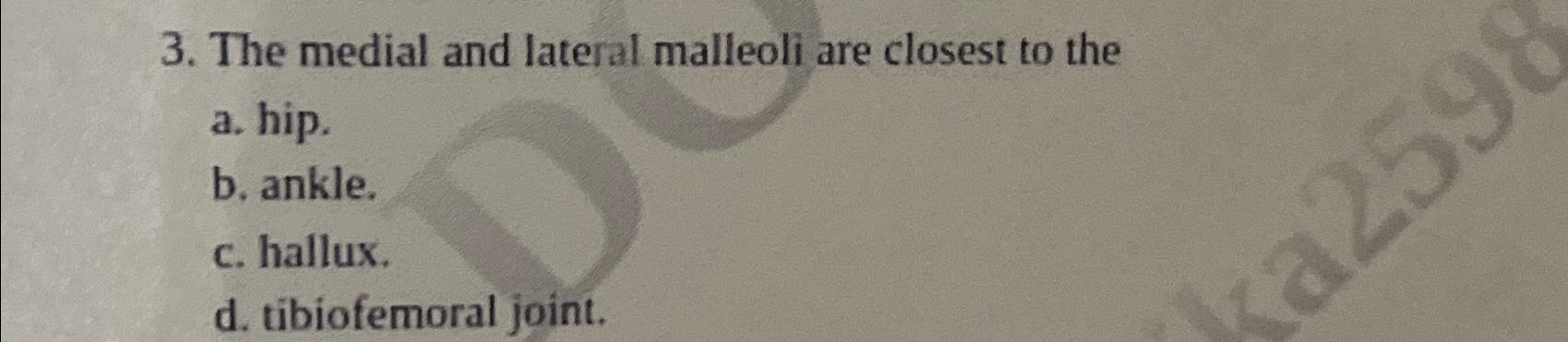 Solved The medial and lateral malleoli are closest to thea. | Chegg.com