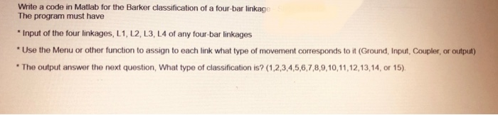 Write a code in Matlab for the Barker classification | Chegg.com