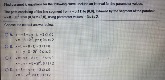 Solved Find parametric equations for the following curve. | Chegg.com