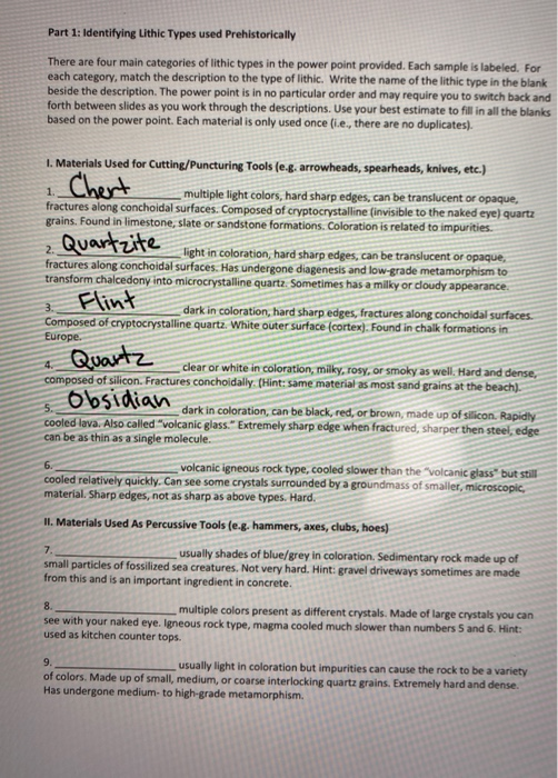 Solved Part 1: Identifying Lithic Types used Prehistorically | Chegg.com
