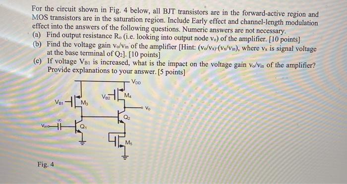 Solved For the circuit shown in Fig. 4 below, all BJT | Chegg.com