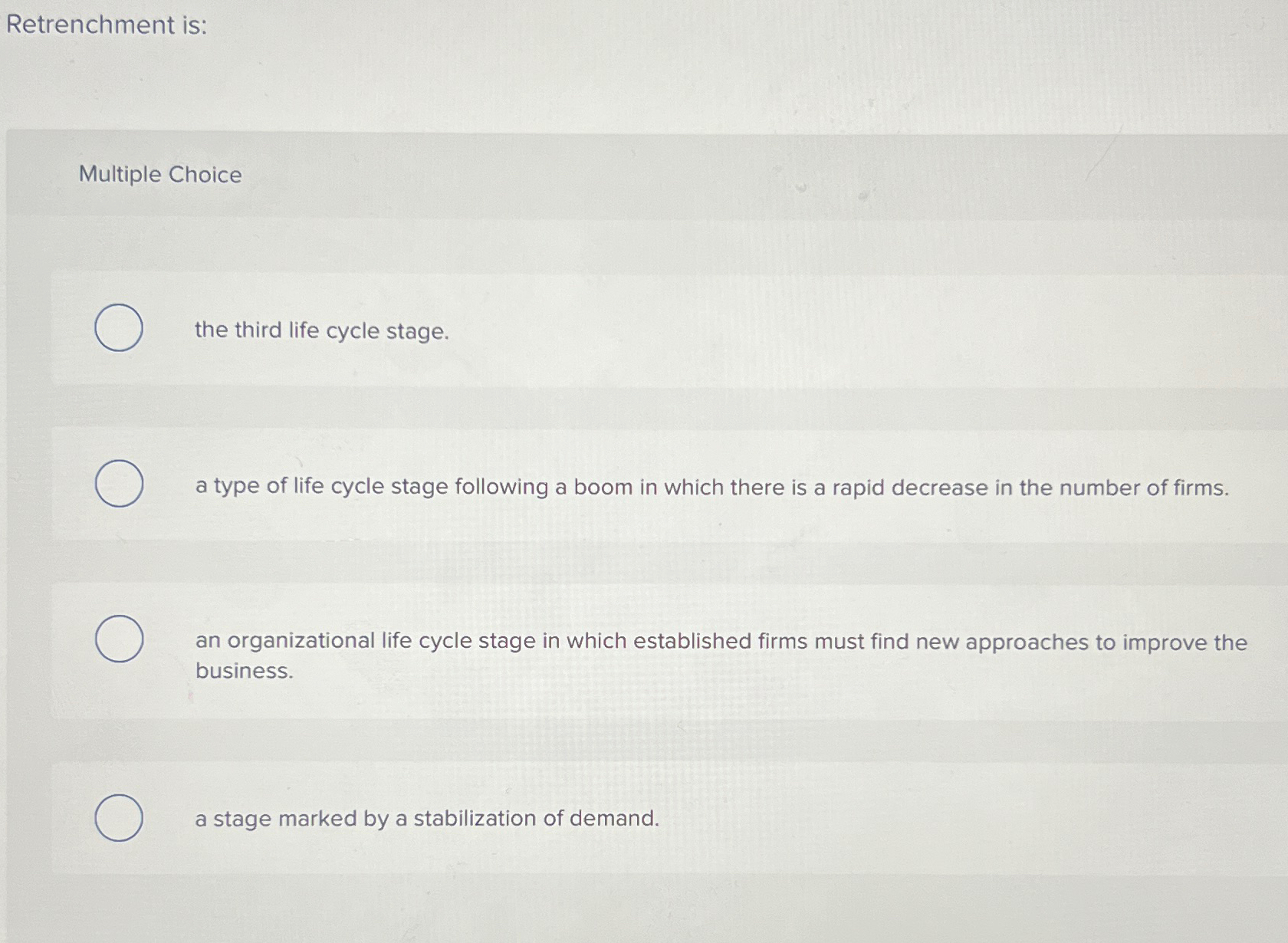 Solved Retrenchment is:Multiple Choicethe third life cycle | Chegg.com