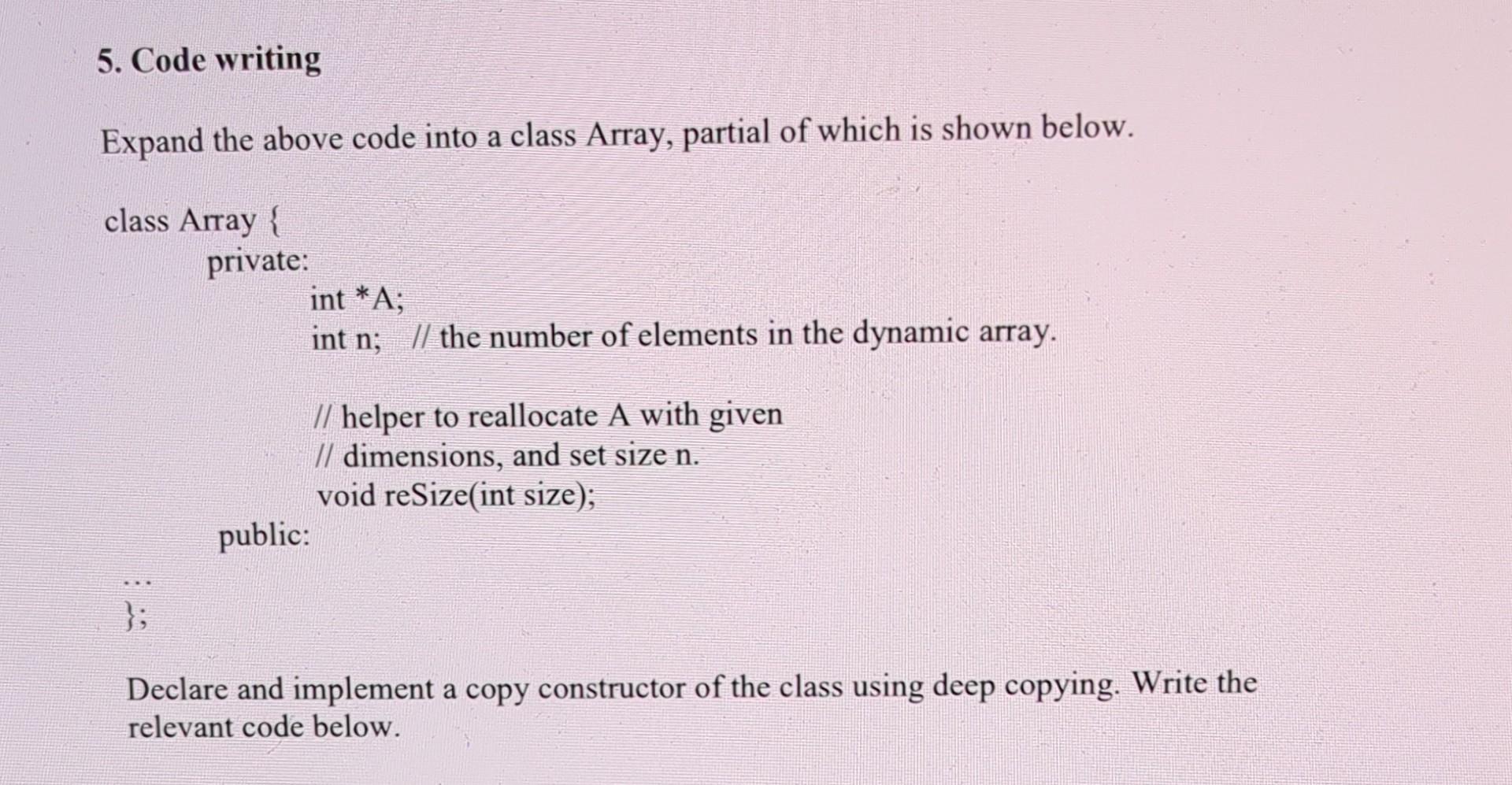 Solved 5. Code writing Expand the above code into a class | Chegg.com
