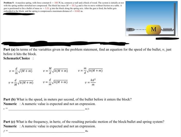 Solved Problem 5: A massless spring, with force coestant | Chegg.com