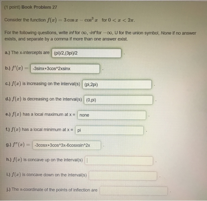 Solved (1 point) Book Problem 27 Consider the function f(x) | Chegg.com