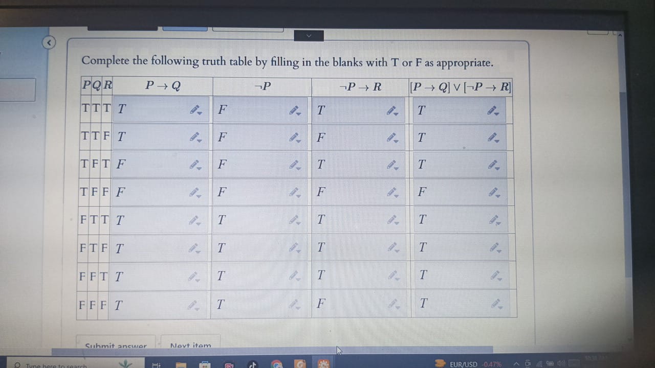 Solved Complete the following truth table by filling in the | Chegg.com