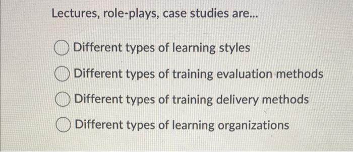 Solved Lectures, role-plays, case studies are... Different | Chegg.com