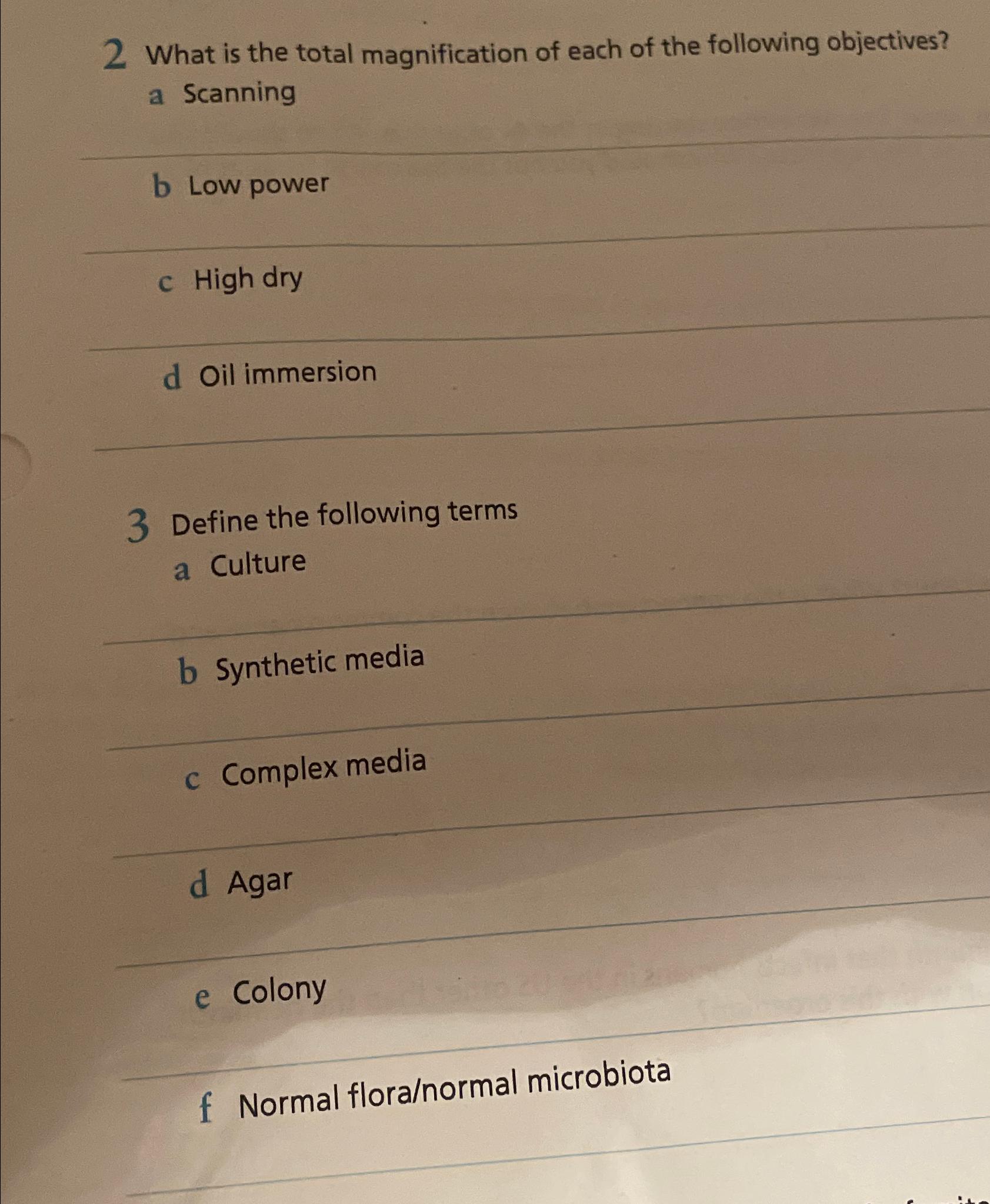 Solved 2 ﻿What is the total magnification of each of the | Chegg.com