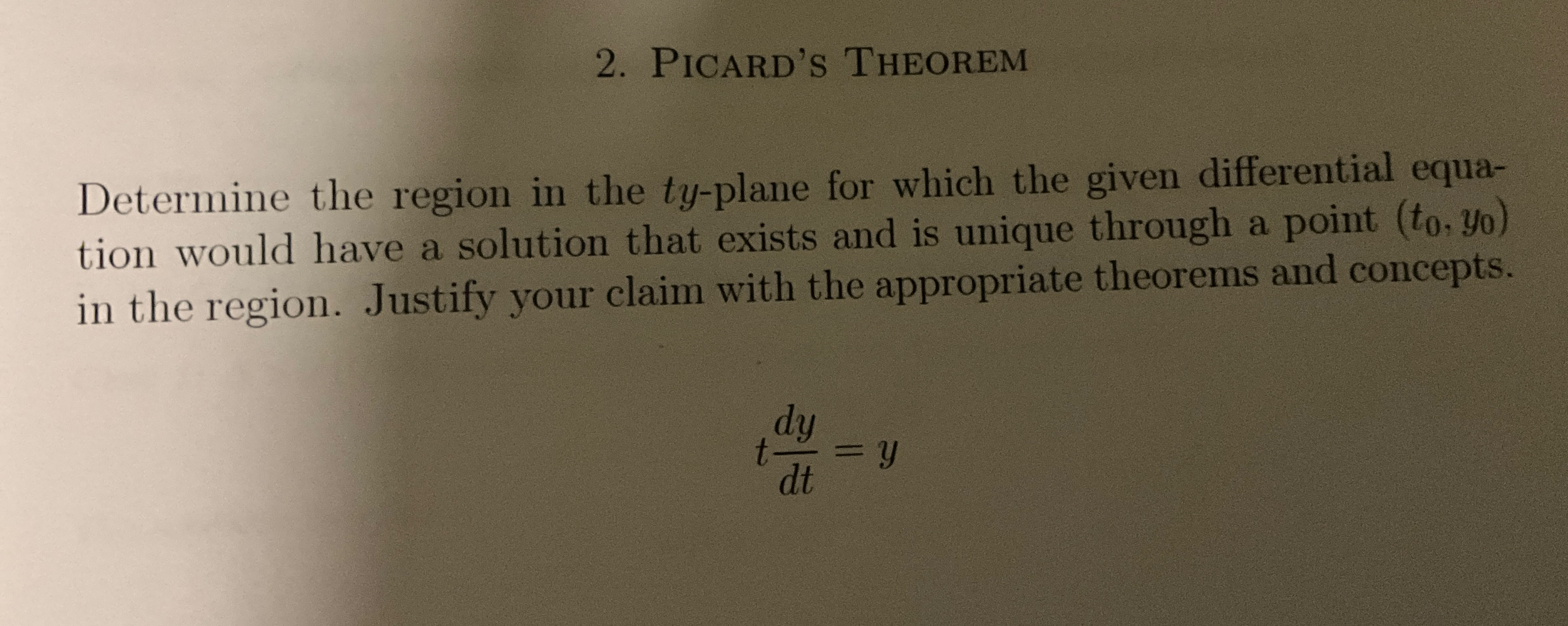Solved Picard's TheoremDetermine the region in the ty-plane | Chegg.com