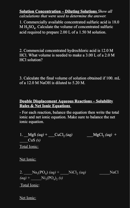 Solved CHAPTER 9 ASSIGNMENT Solution Concentration - Mass | Chegg.com