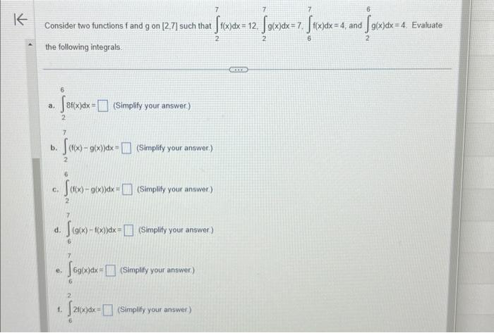 Solved Consider two functions f and g on [2,7] such that | Chegg.com