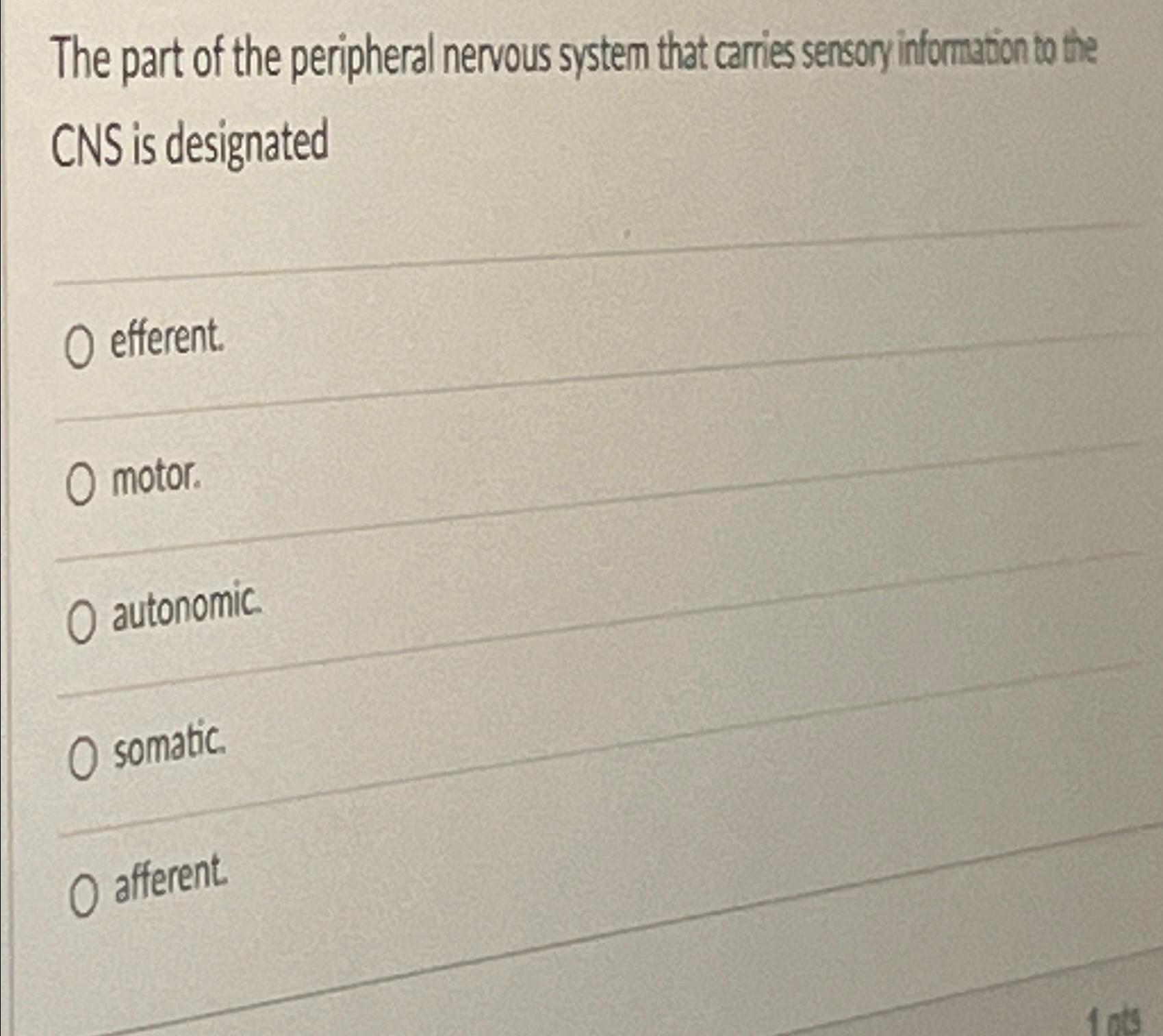Solved The part of the peripheral nervous system that | Chegg.com