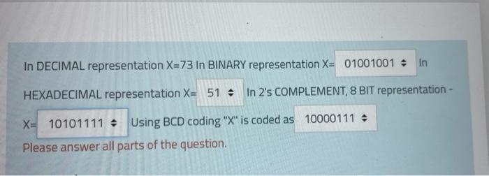 Solved In DECIMAL representation X=73 in BINARY | Chegg.com