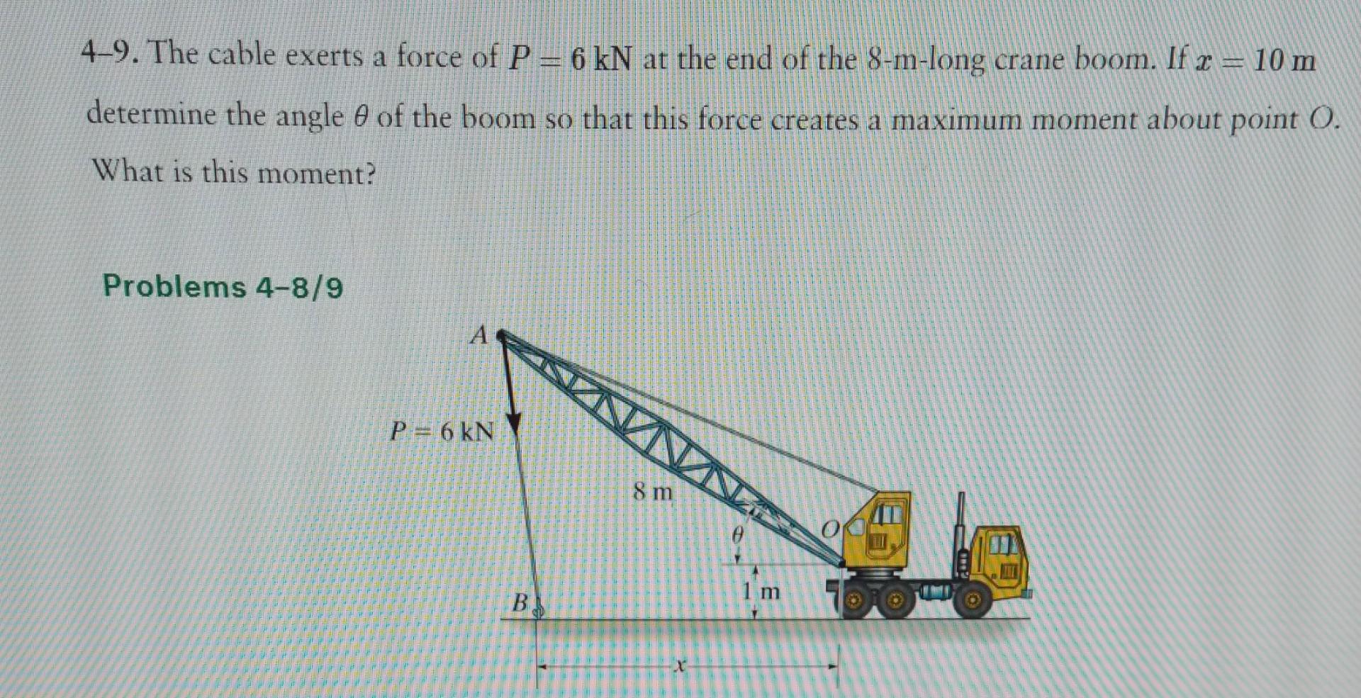 Solved 4-9. The cable exerts a force of P=6kN at the end of | Chegg.com