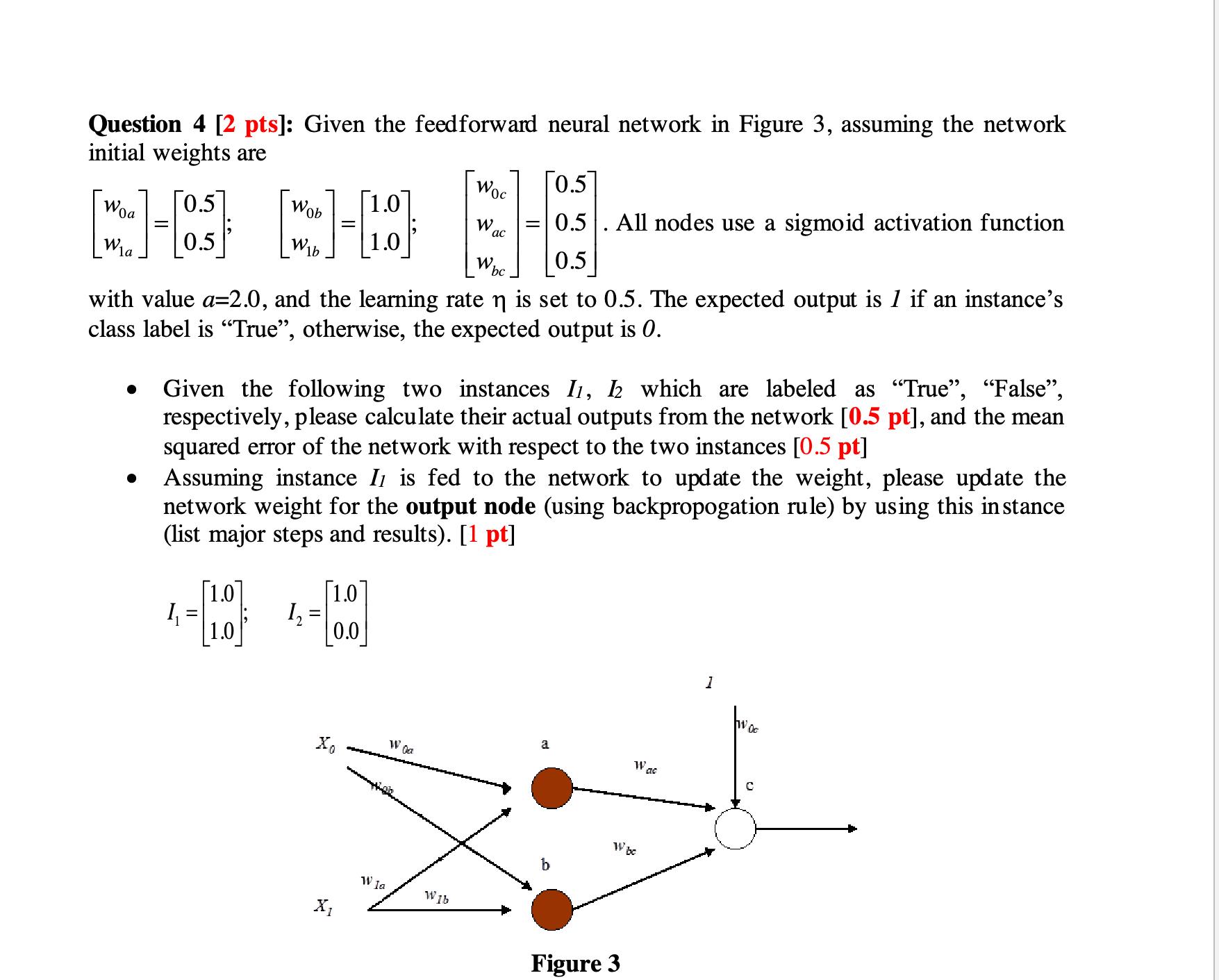 Solved Question 4 [2 ﻿pts]: Given the feedforward neural | Chegg.com