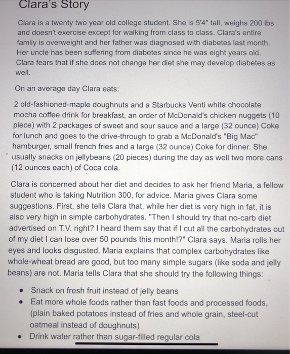 Solved Clara's Story Clara is a twenty two year old college | Chegg.com
