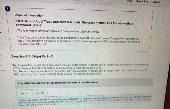 Solved Help Save & Exit Submit Required information Exercise | Chegg.com