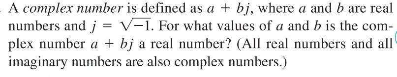 Solved A complex number is defined as a + bj, where a and b | Chegg.com