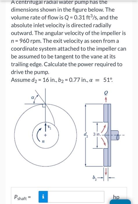 Solved A centritugal radial water pump nas the dimensions | Chegg.com