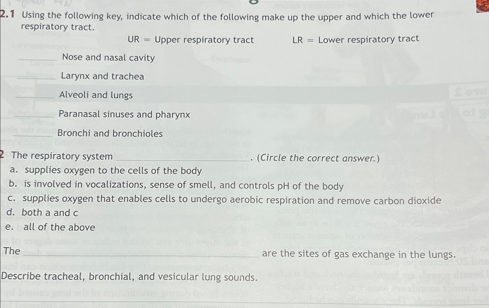 Solved 1 ﻿Using the following key, indicate which of the | Chegg.com