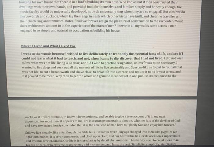 EXCERPTS FROM WALDEN, OR LIFE IN THE WOODS BY HENRY | Chegg.com