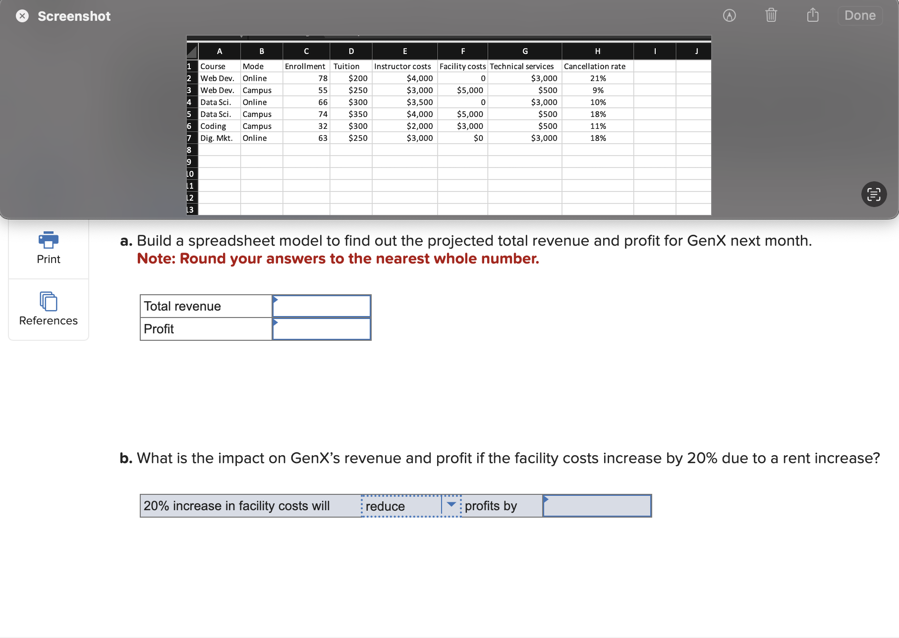 Solved PrintReferencesa. ﻿Build a spreadsheet model to find | Chegg.com