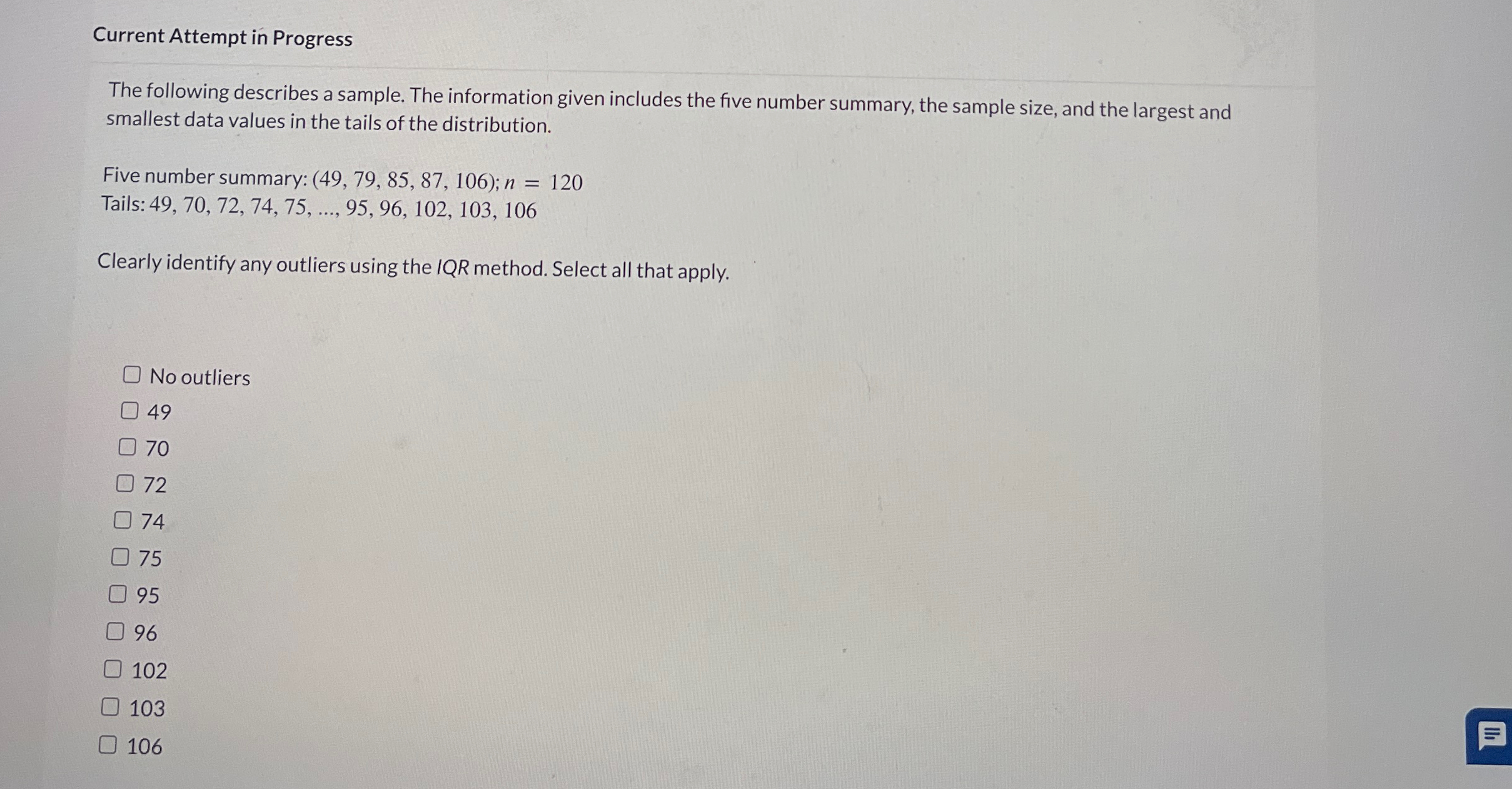 Solved Current Attempt in ProgressThe following describes a | Chegg.com