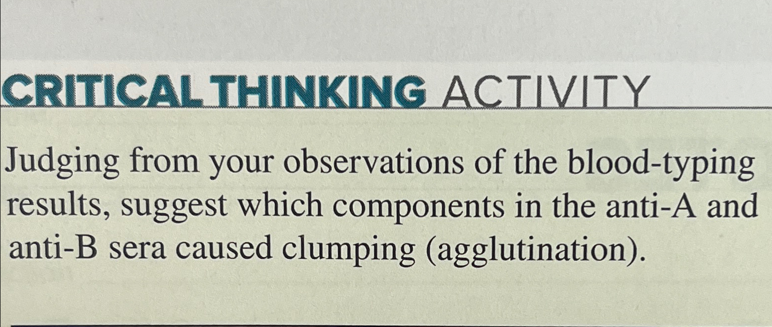 Solved CRITICALTHINKING ACTIVITYJudging from your | Chegg.com