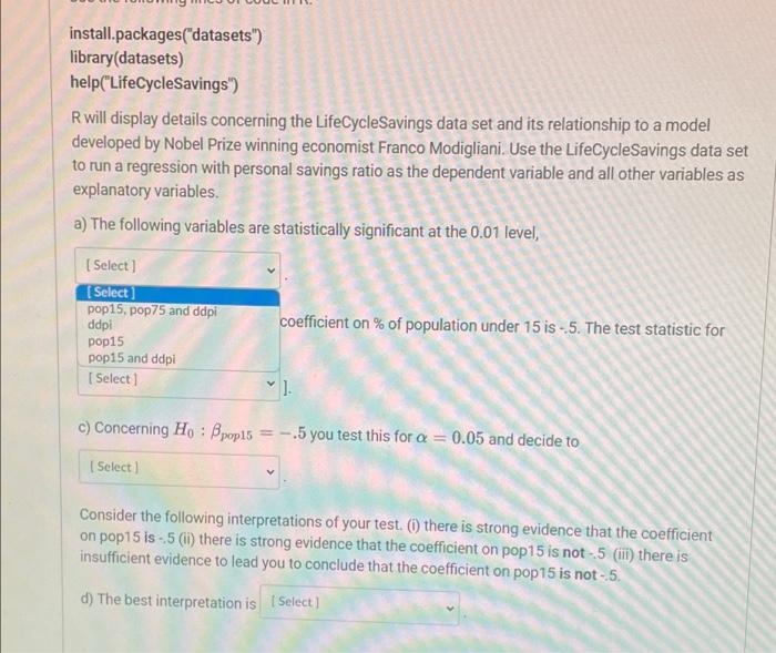Solved install.packages("datasets") library(datasets) | Chegg.com