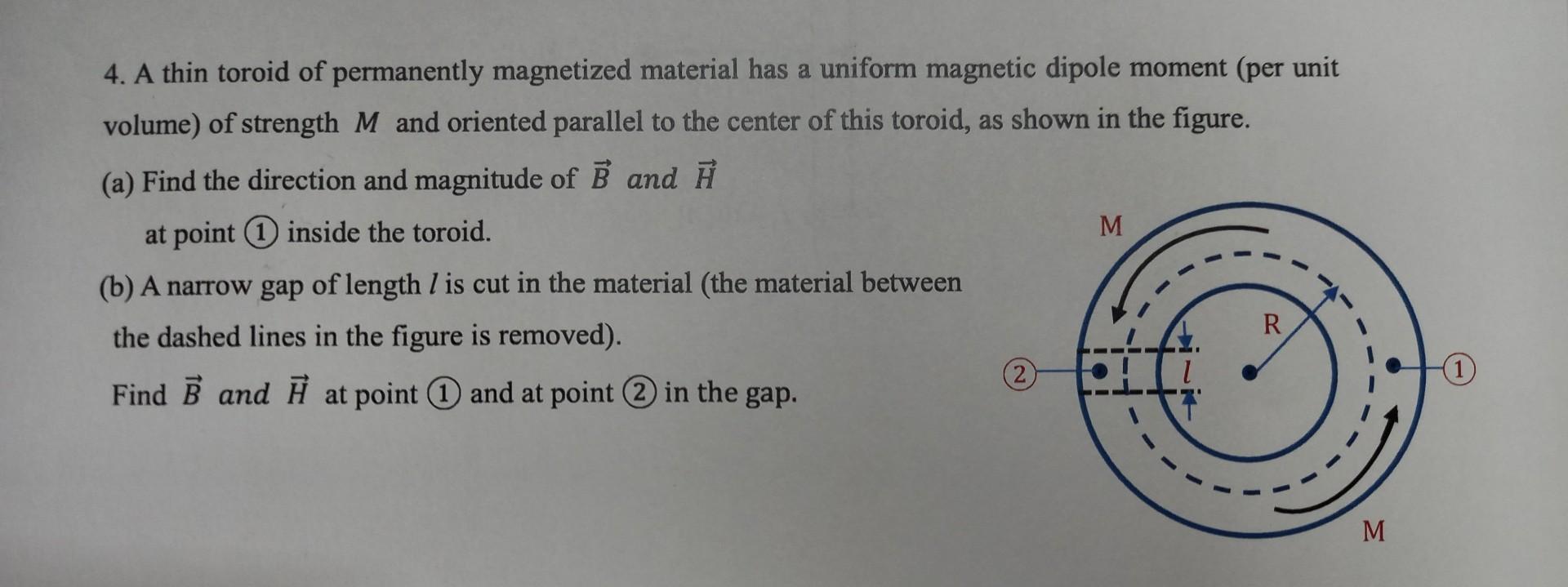 Solved 4. A thin toroid of permanently magnetized material | Chegg.com