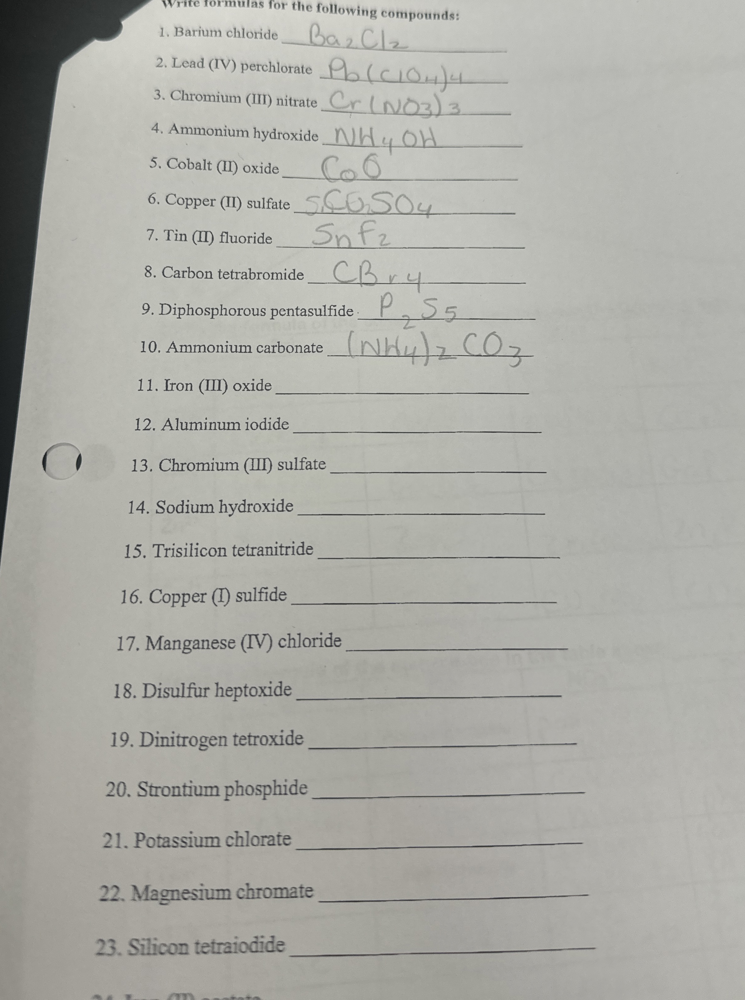 Solved for the following compounds:Barium chlorideBa2Cl2Lead | Chegg.com