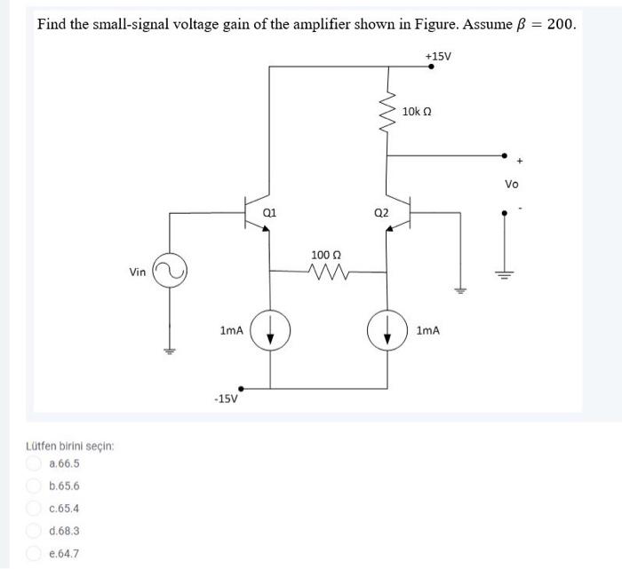 Solved Find the small-signal voltage gain of the amplifier | Chegg.com