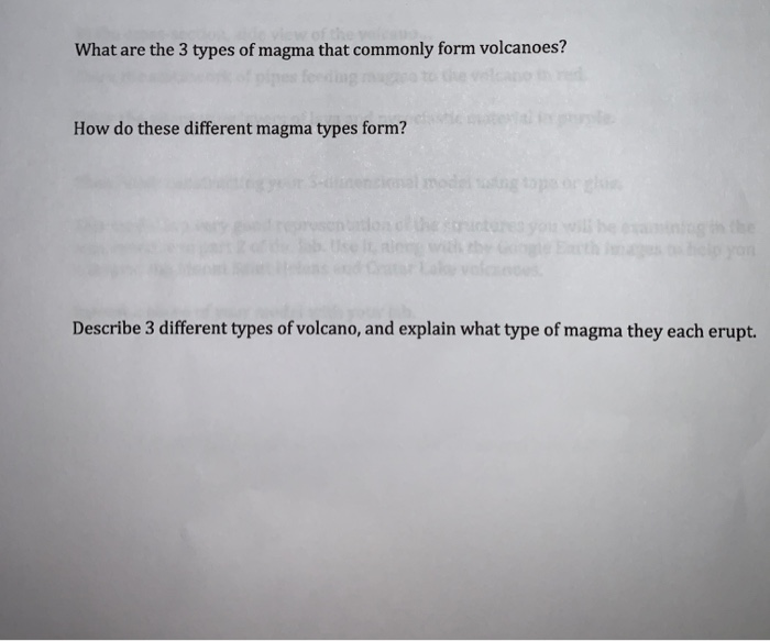Solved What are the 3 types of magma that commonly form | Chegg.com