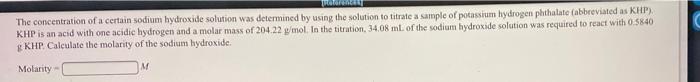 Solved The concentration of a certain sodium hydroxide | Chegg.com