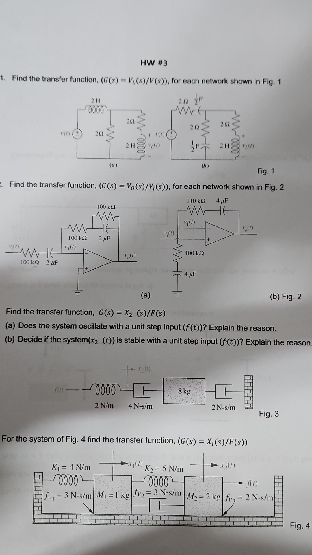 Solved 1. Find the transfer function, (G(s)=VL(s)/V(s)), for | Chegg.com
