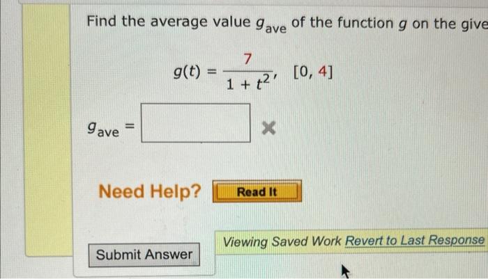 Solved Find The Average Value Gave Of The Function G On The