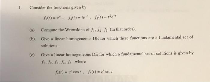 Solved 1. Consider the functions given by | Chegg.com